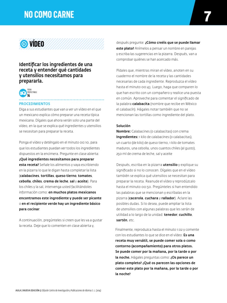 Au2 Fichas Video U7 PDF | PDF | Queso | Cocina