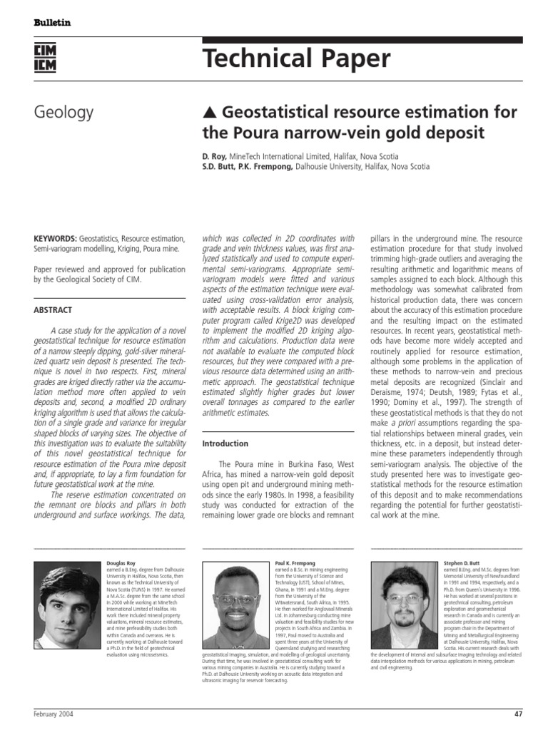 Geostatistical Resource Estimation For The Poura Narrow-Vein Gold Deposit | PDF | Mining | Cross ...