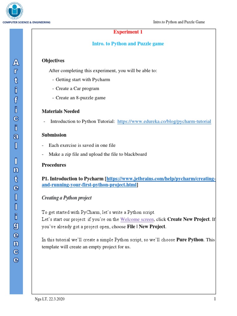 AI Lab Experiment 1 - 2020 - BB | PDF | Python (Programming Language) | Library (Computing)