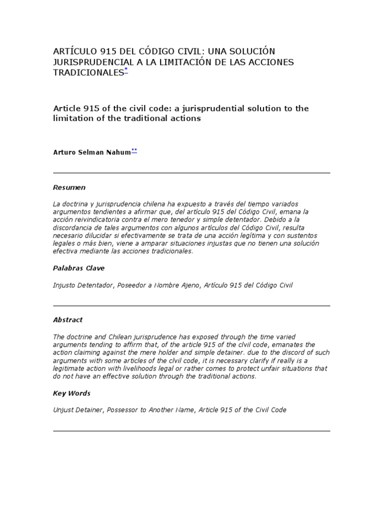 Art Culo 915 Del C Digo Civil PDF | PDF | Posesión (Ley) | Propiedad
