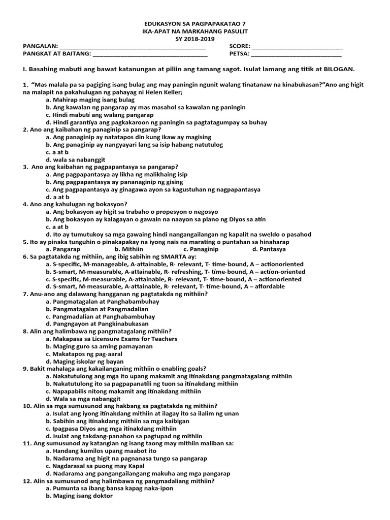 Examination Esp 7 4TH | PDF