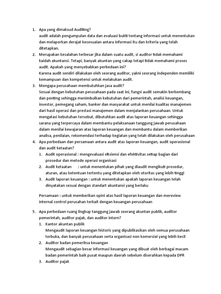 AUDIT Jawaban Kisi-Kisi UTS Audit | PDF