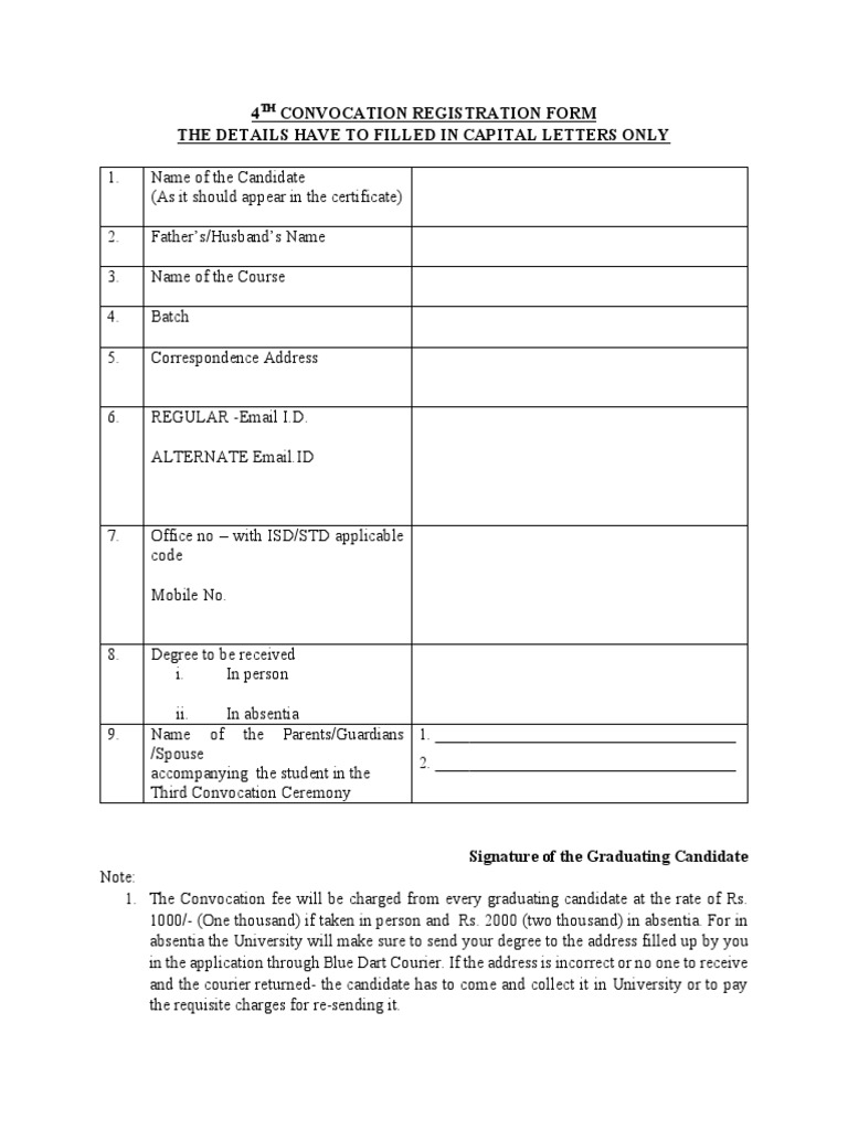 4TH Convocation Registration Form-1 PDF | PDF