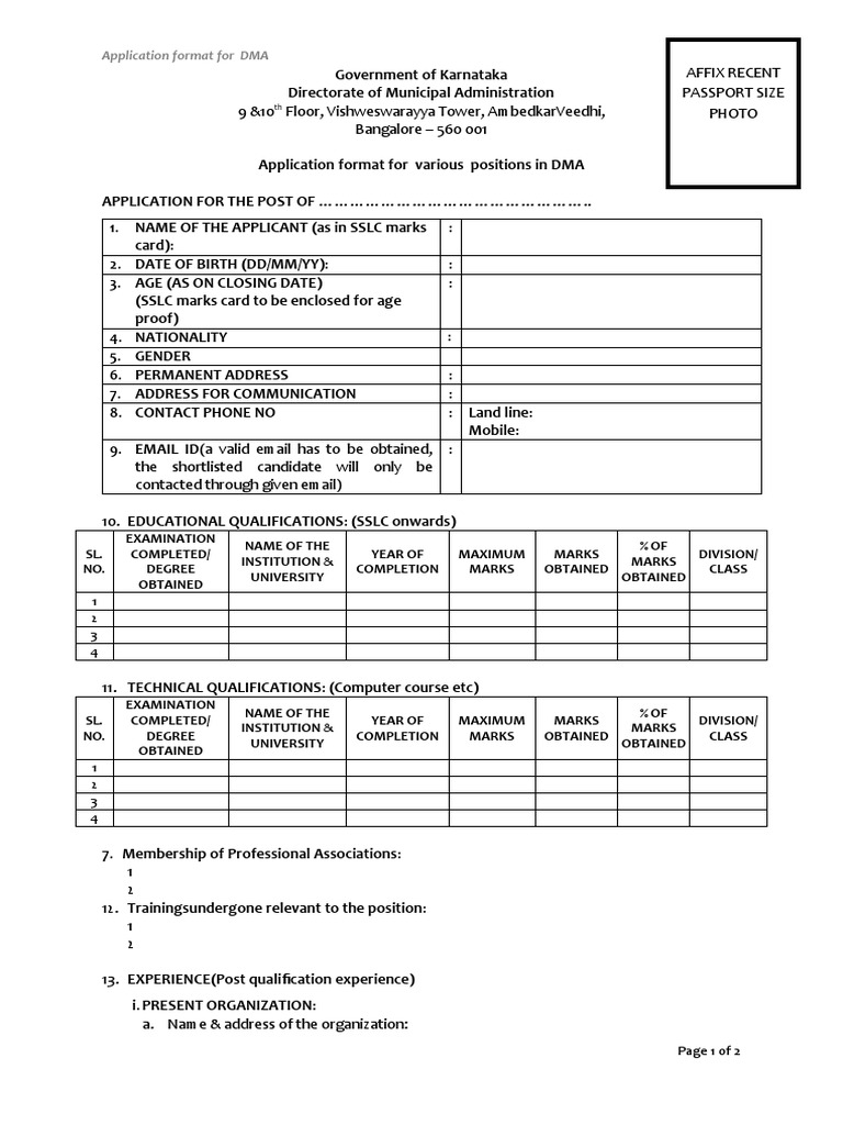 DMA Job Application Format | PDF | Computing And Information Technology ...