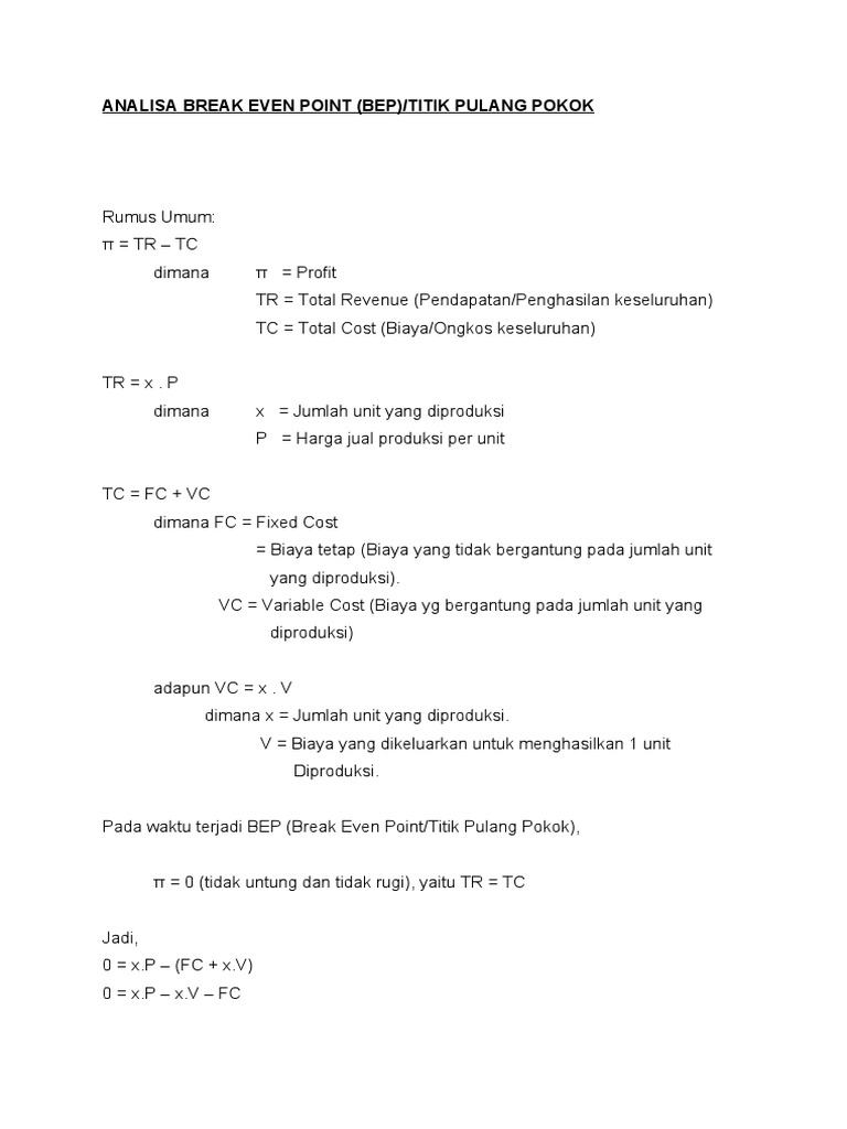 Analisis BEP: Rumus & Contoh Praktis | PDF | Teknologi & Rekayasa