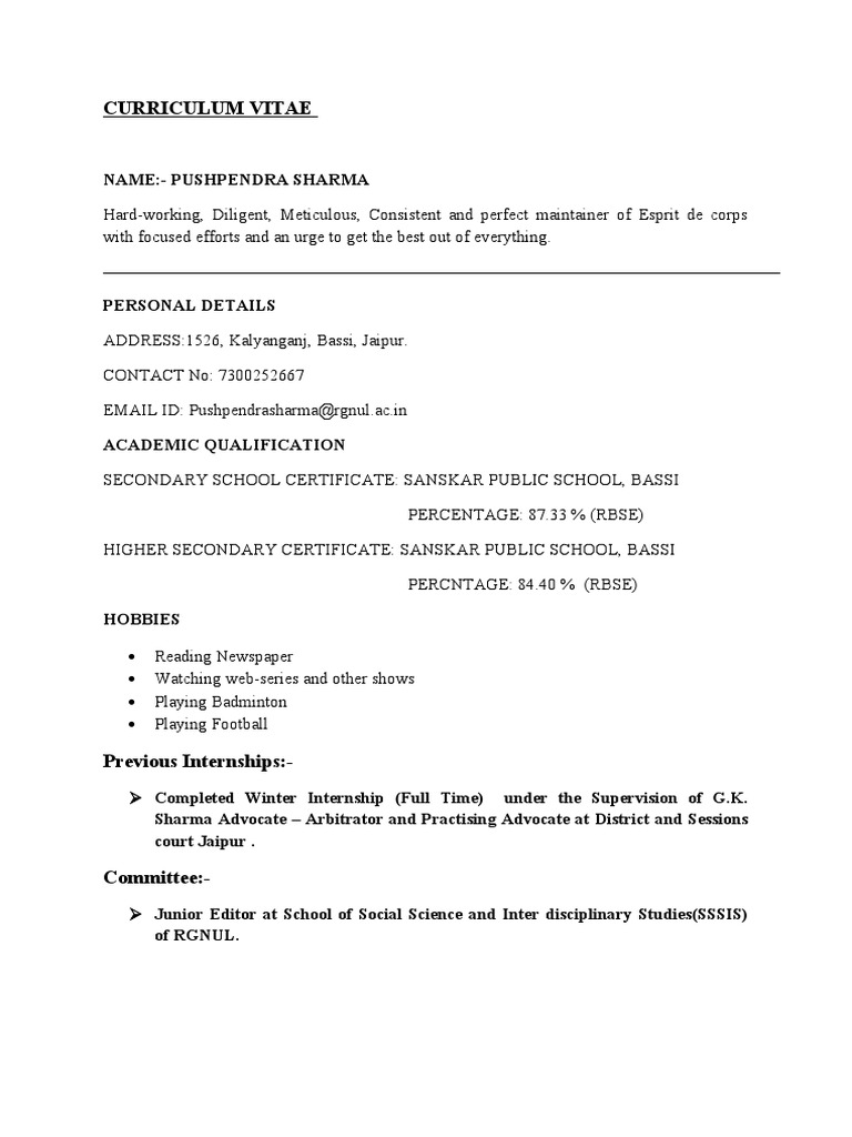 Pushpendra Sharma CV | PDF
