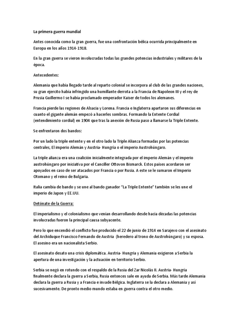 Causas y desarrollo de la Primera Guerra Mundial | PDF | imperio Alemán ...