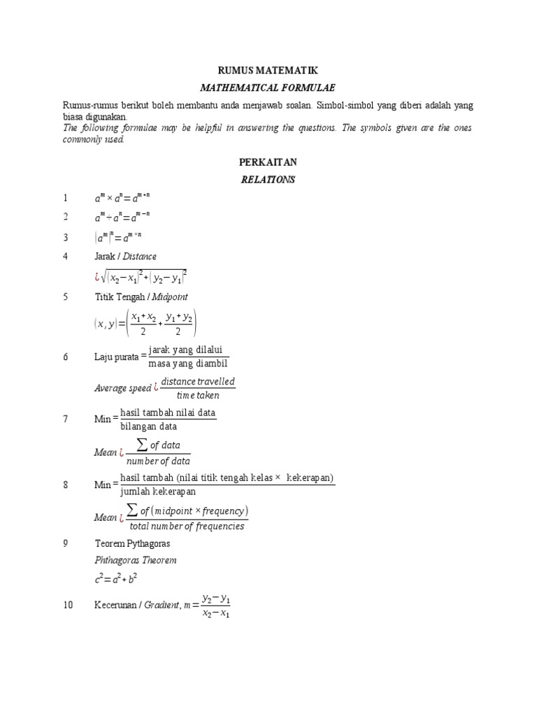 Rumus Matematik PT3 2019 | PDF