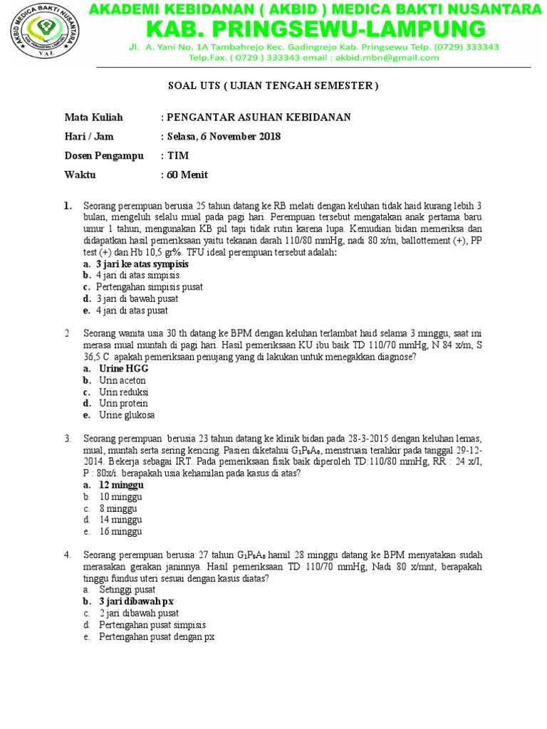 SOAL UTS Pengantar Askeb | PDF