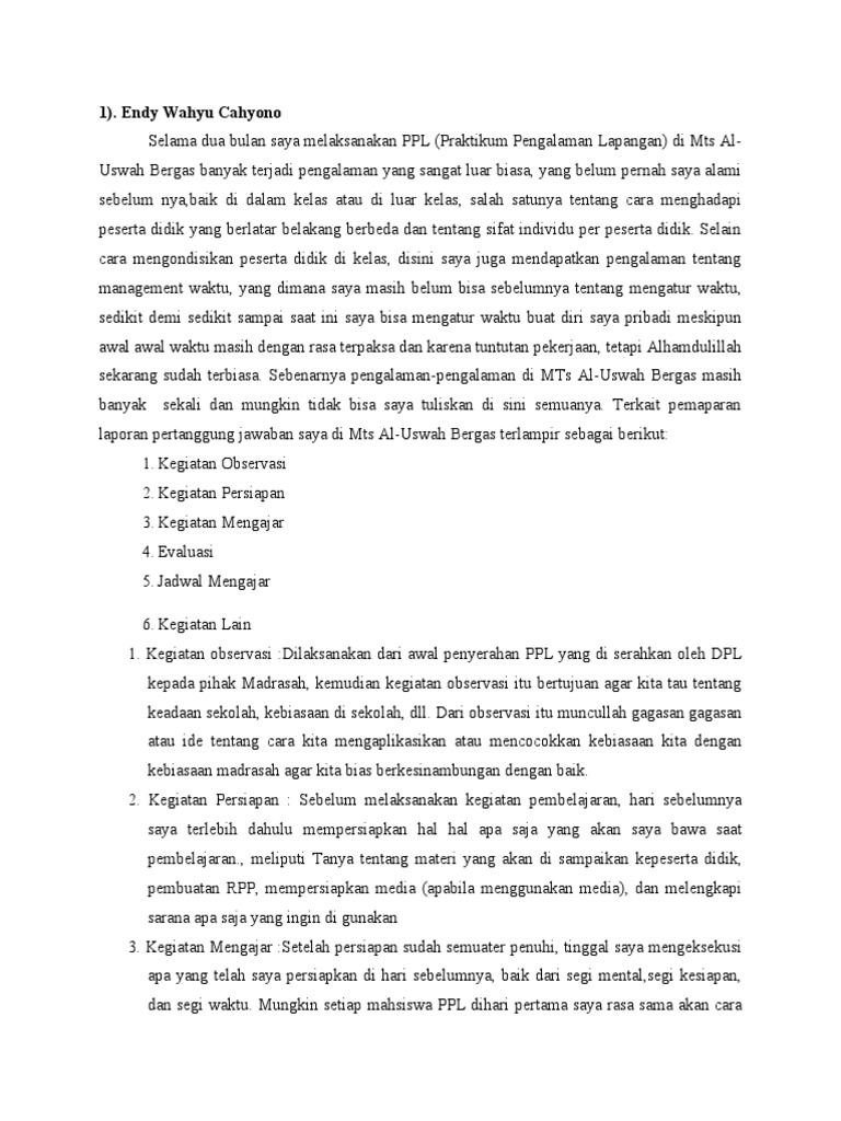 Contoh Laporan PPL Individu | PDF