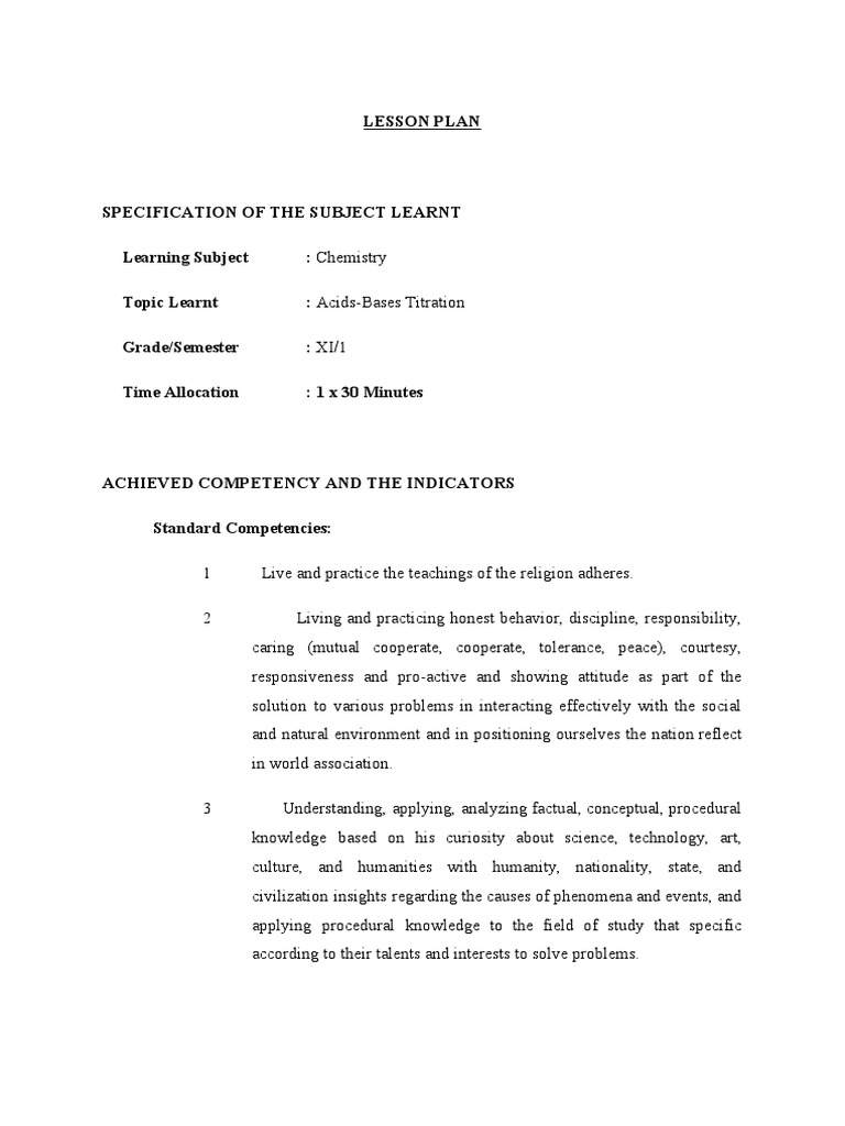 Lesson Plan | PDF | Titration | Chemistry