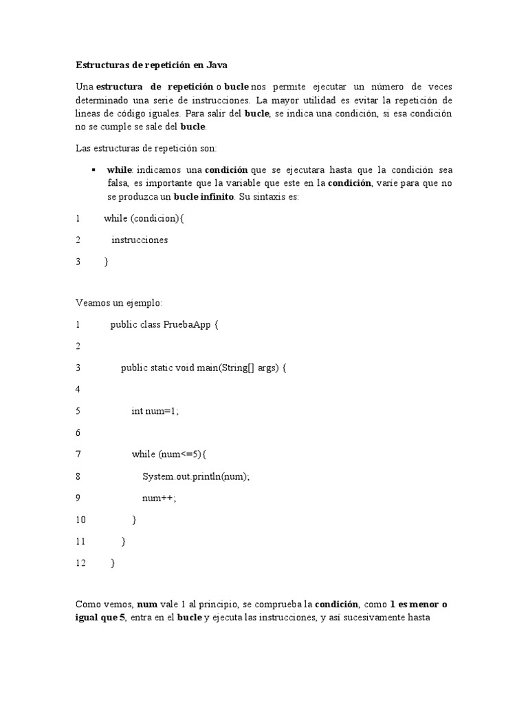 Estructuras de Repetición en Java | PDF | Java (lenguaje de ...