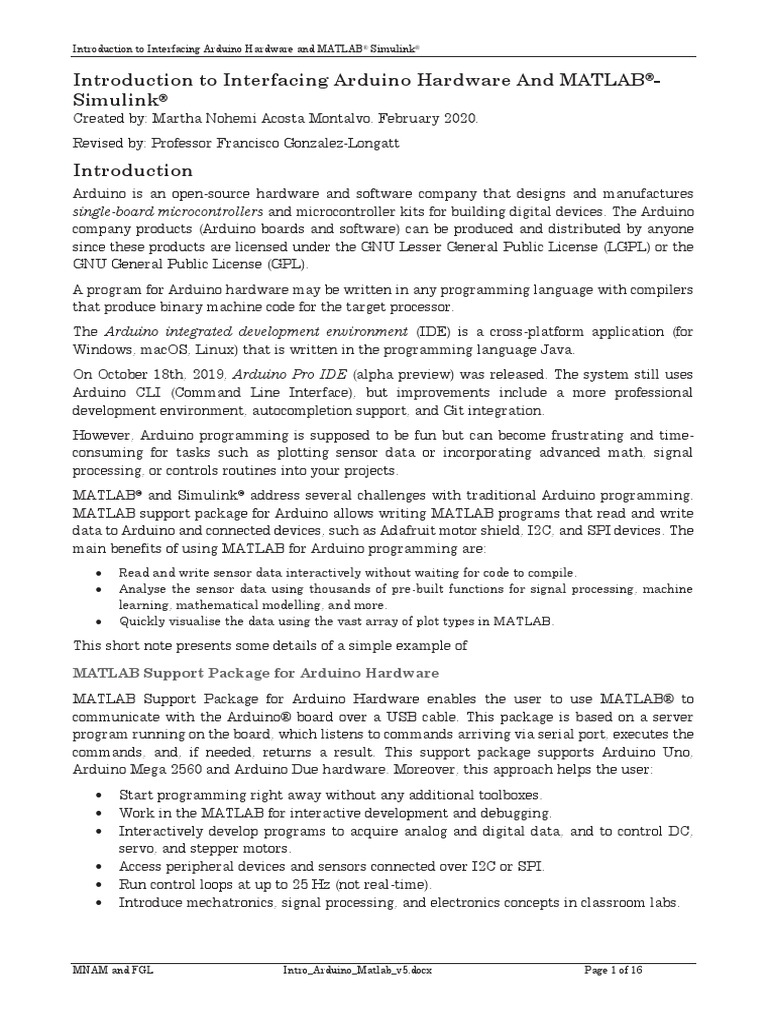 Intro Arduino Matlab v5 | PDF | Arduino | Matlab