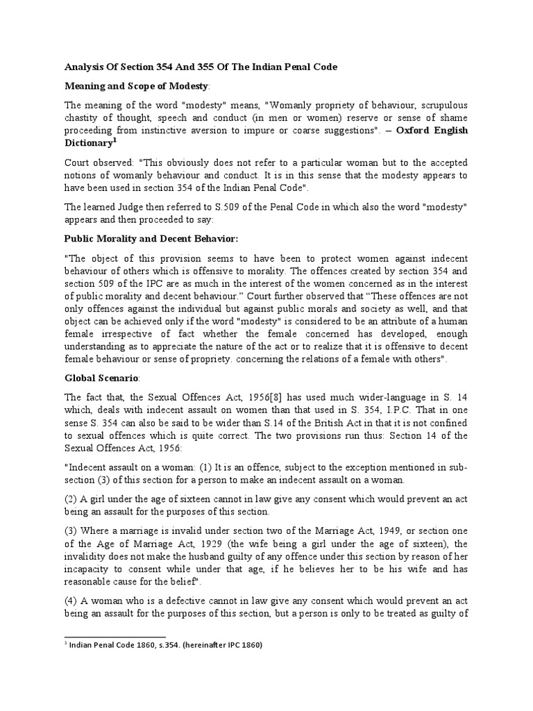 Analysis of Section 354 and 355 of The Indian Penal Code Meaning and ...