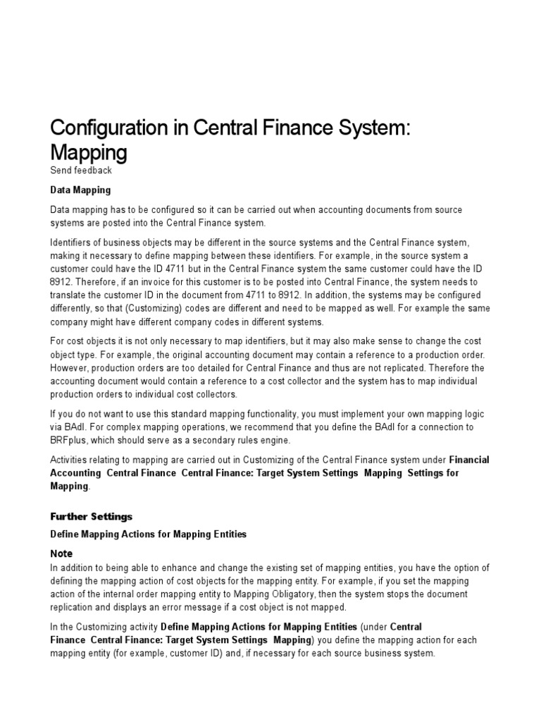 Configuration in Central Finance System: Mapping | PDF | Identifier ...