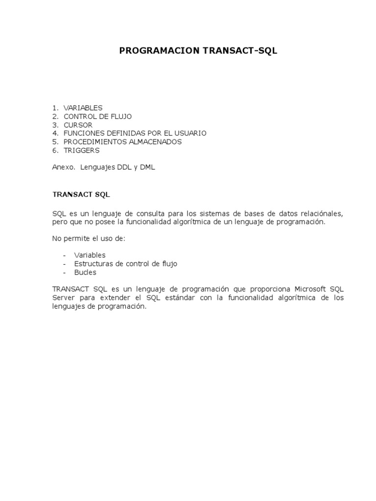 8-Programacion Transact-Sql | PDF | SQL | Servidor SQL de Microsoft