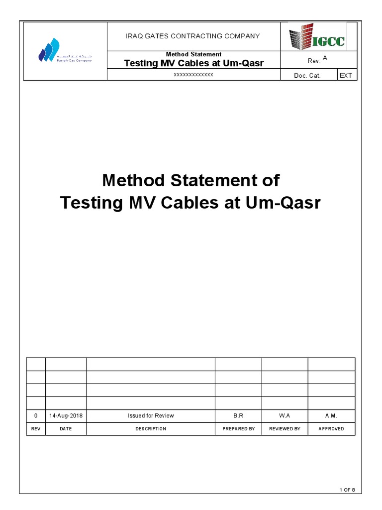 Elect 03 Method Statement For Testing of MV Cables For CSE at SS1 | PDF ...