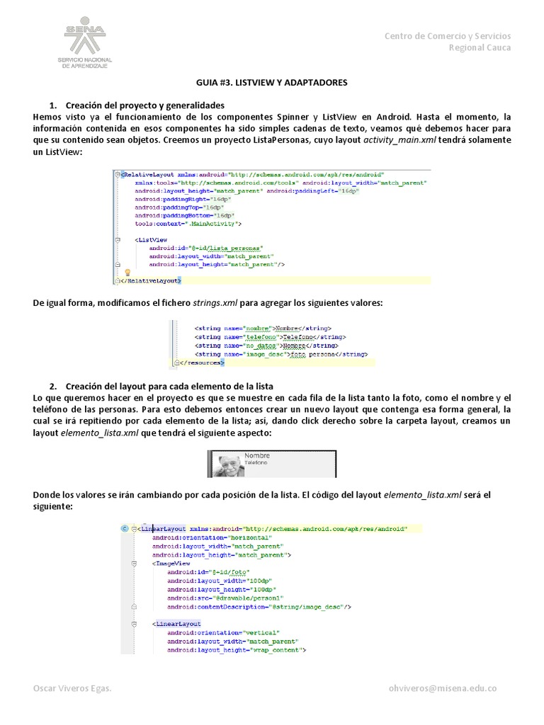 GUIA 3. ListView y Adaptadores PDF | PDF | Java (lenguaje de programación) | Herencia ...