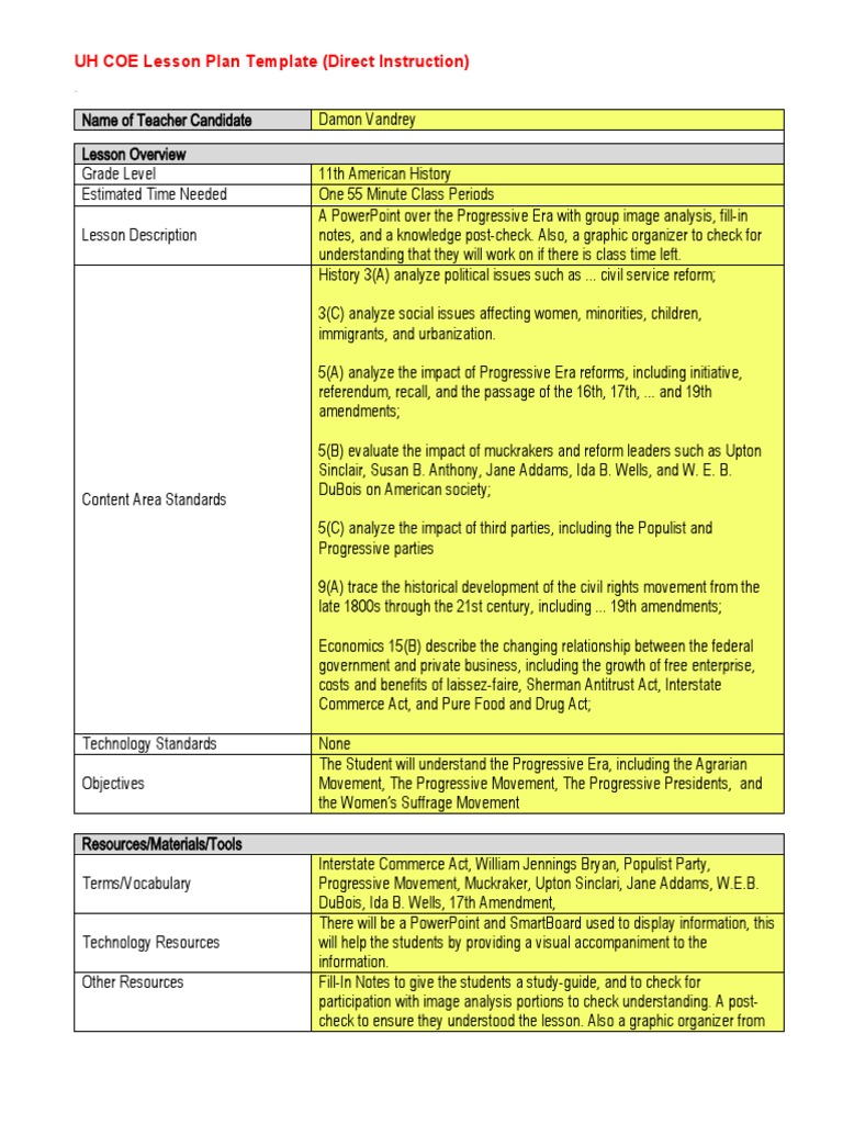 Revised Lesson Plan-Direct Instruction | PDF | Progressive Era | Lesson ...