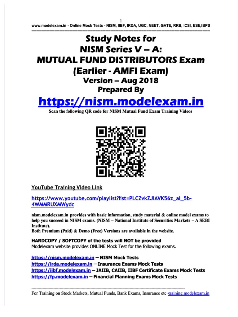Mutual Fund Distributor Exam Nism Study Material PDF | PDF | Mutual ...