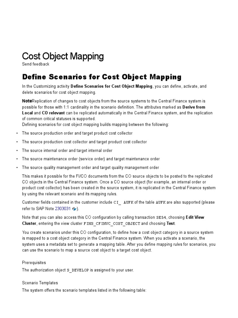 Configuring Cost Object Mapping Between Source Systems and the Central Finance System | PDF ...