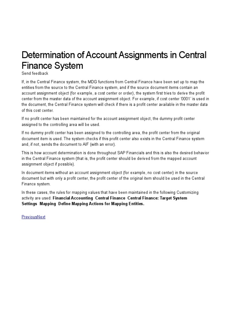 Determination of Account Assignments in Central Finance System | PDF ...