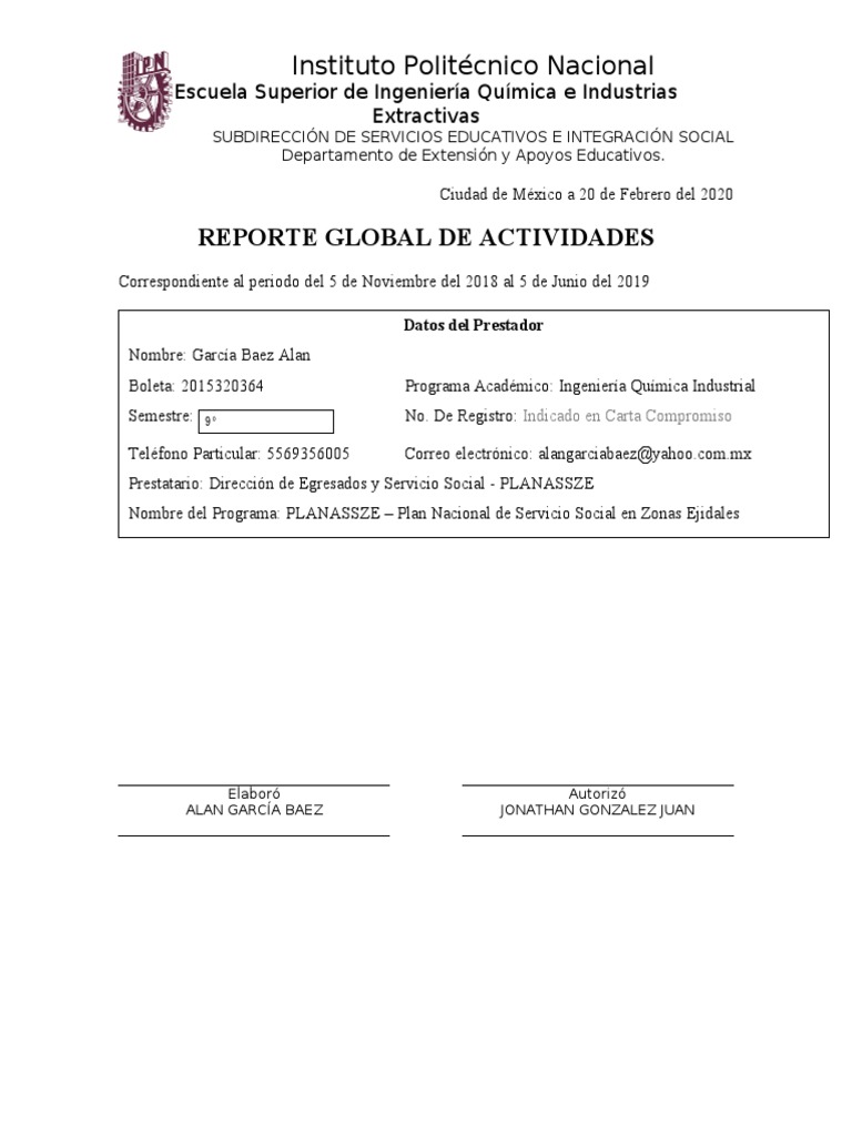 Reporte Global Servicio Social IPN | PDF | Educación más alta | Ingeniería