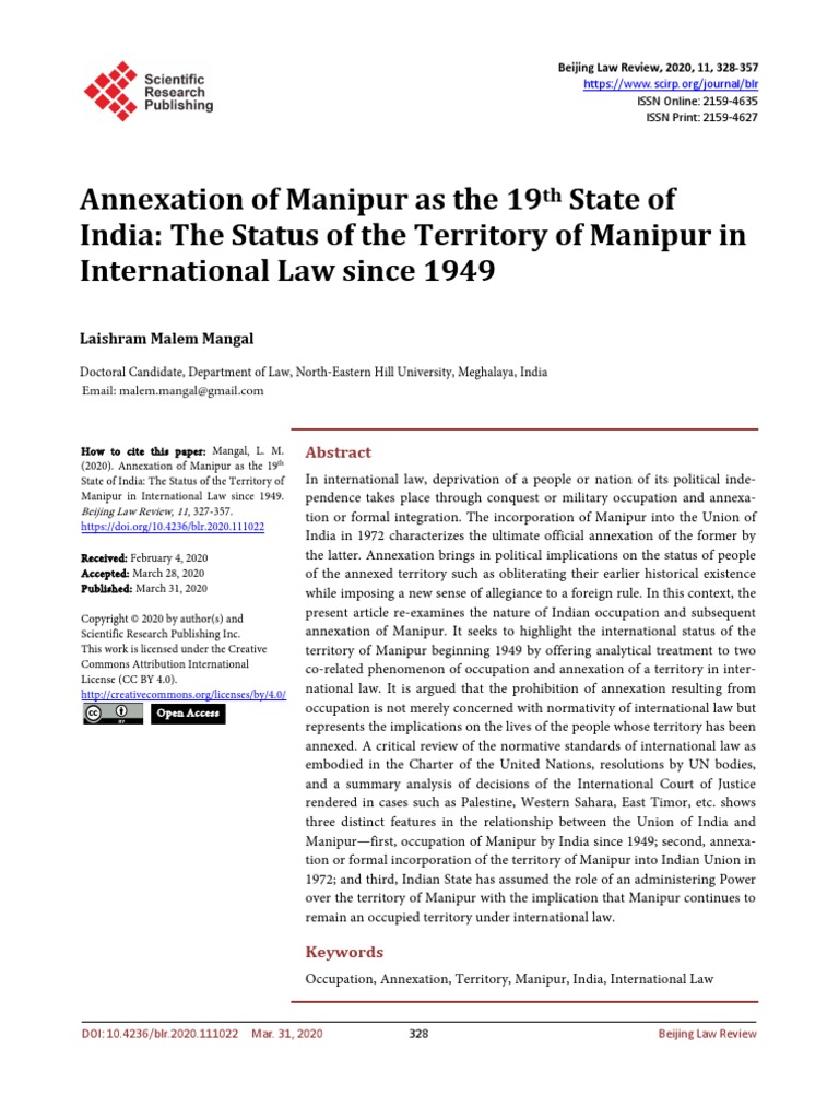 Annexation of Manipur As The 19th State of India - The Status of The ...