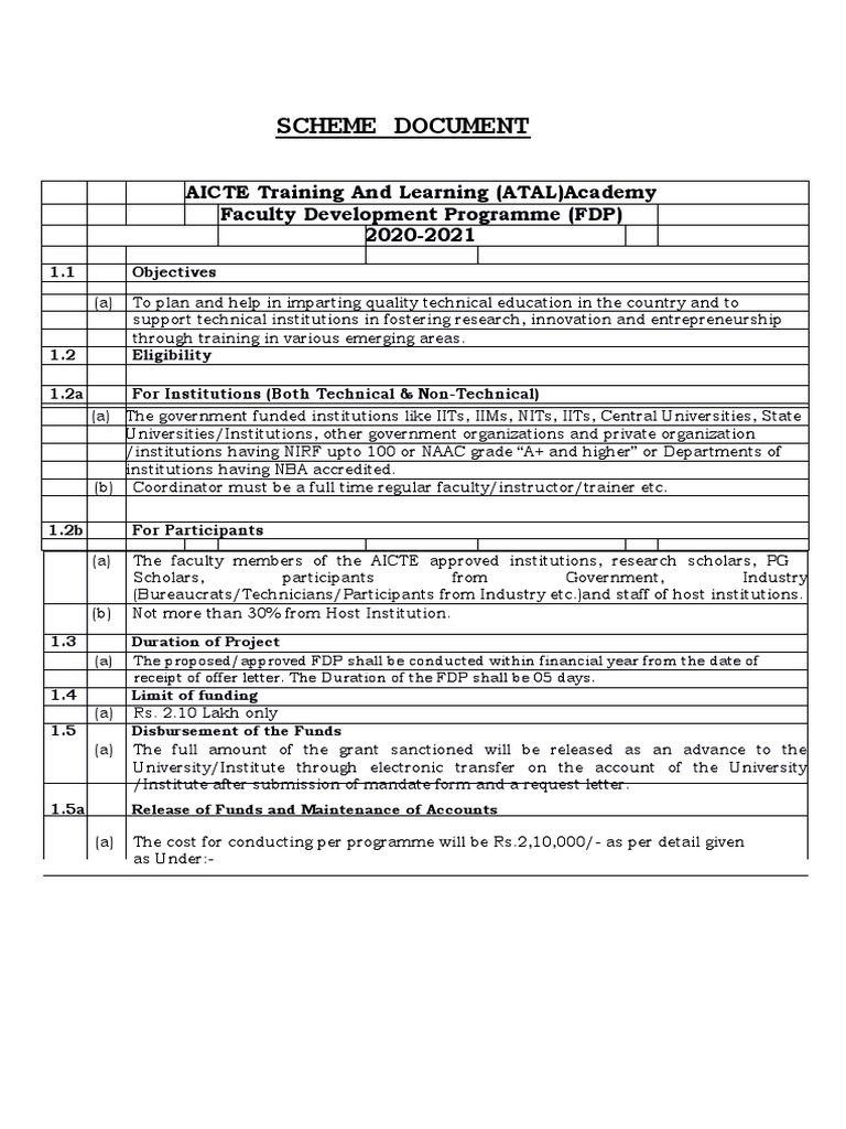 ATAL FDP Scheme Guidelines and Details | PDF | University | Business