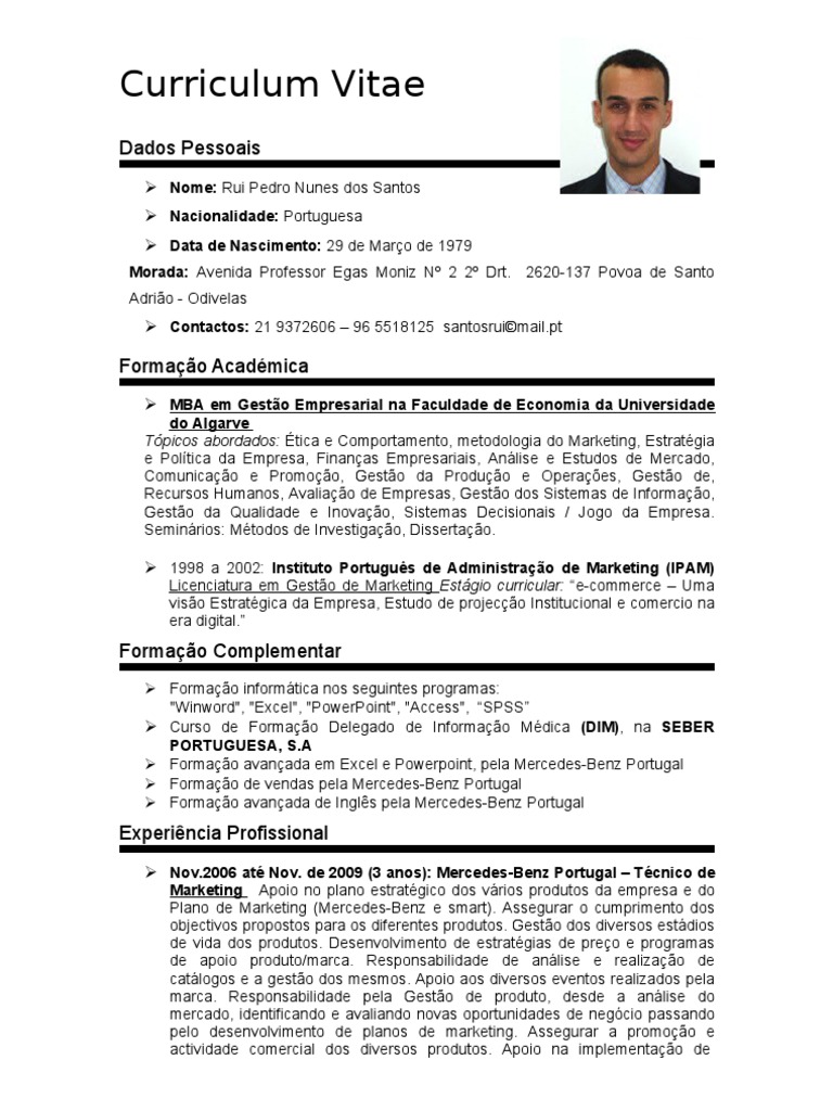 Curriculum Vitae - Rui Pedro Santos | PDF | Marketing | Publicidade