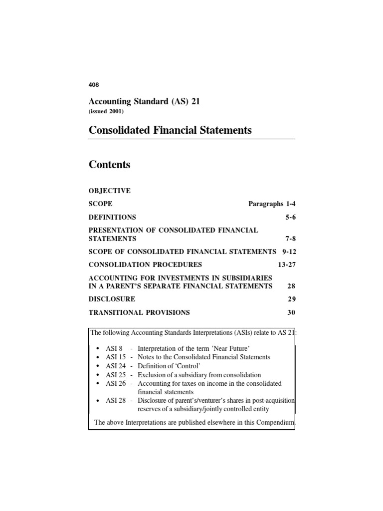 Accounting Standard 21 | PDF | Consolidation (Business) | Minority Interest