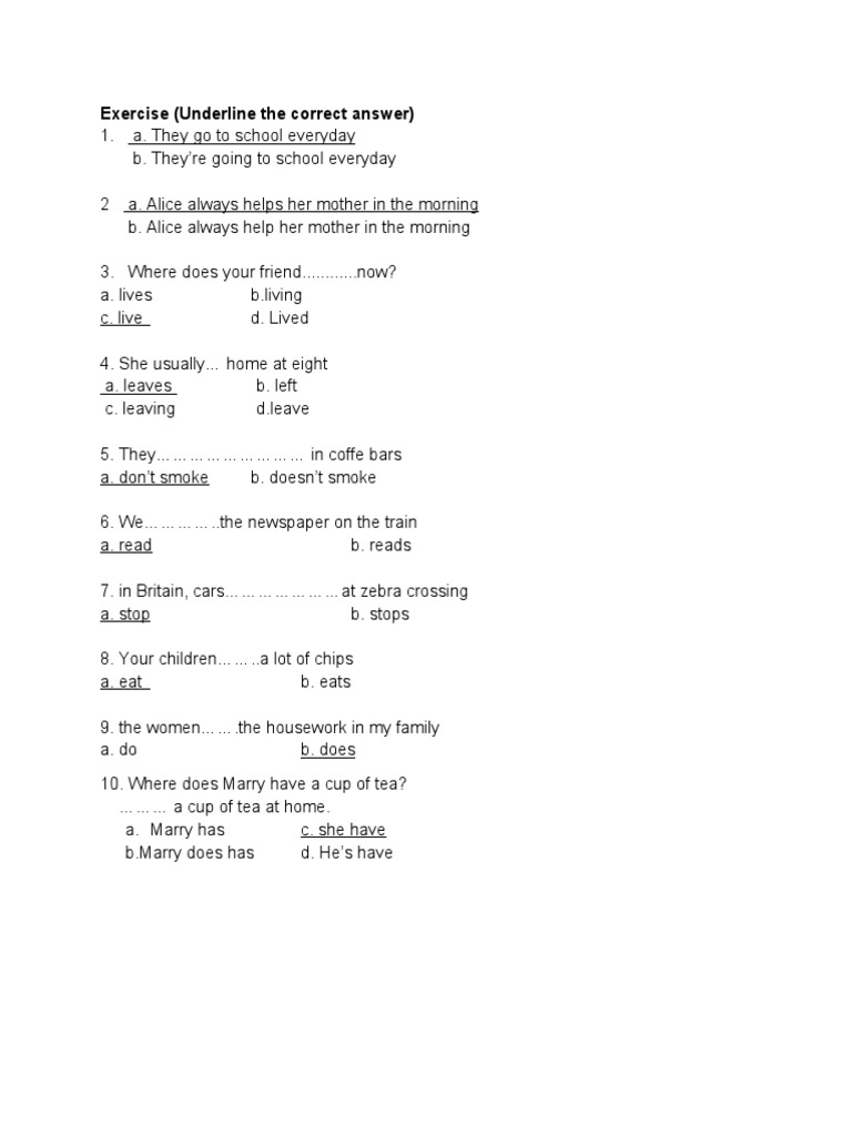 Exercise (Underline The Correct Answer) | PDF