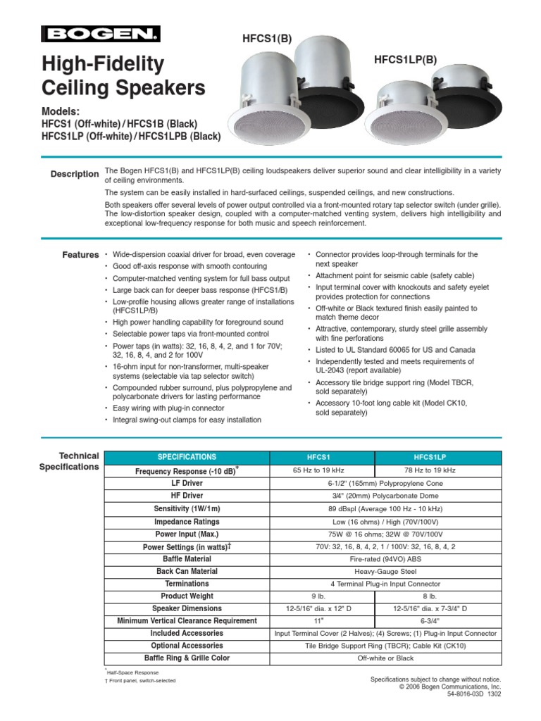 High-Fidelity Ceiling Speakers: HFCS1 (B) Hfcs1Lp (B) | PDF ...
