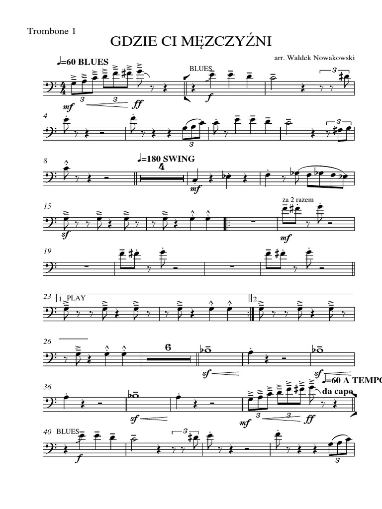 Trombone Arrangement: Gdzie Ci Mężczyźni | PDF | Brass Instruments ...