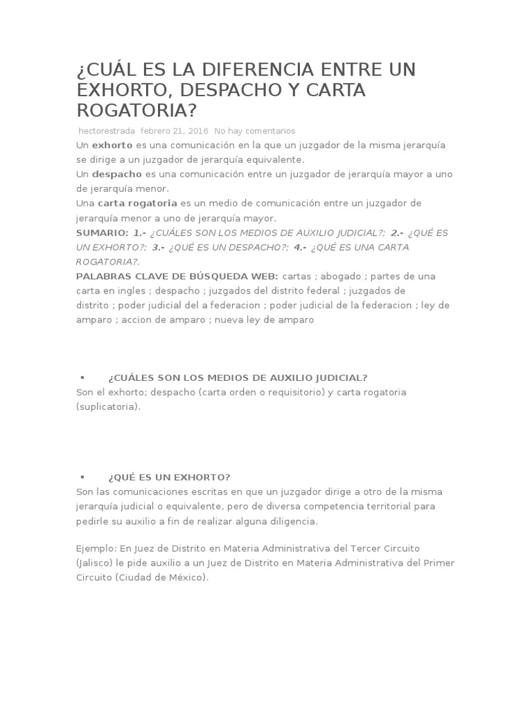 Diferencias entre exhorto y despacho | PDF