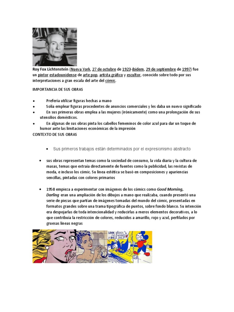 Roy Lichtenstein: Arte Pop y Biografía | PDF