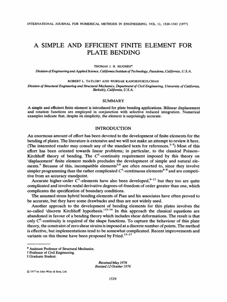 A Simple and Efficient Finite Element For Plate Bending | PDF | Bending | Beam (Structure)