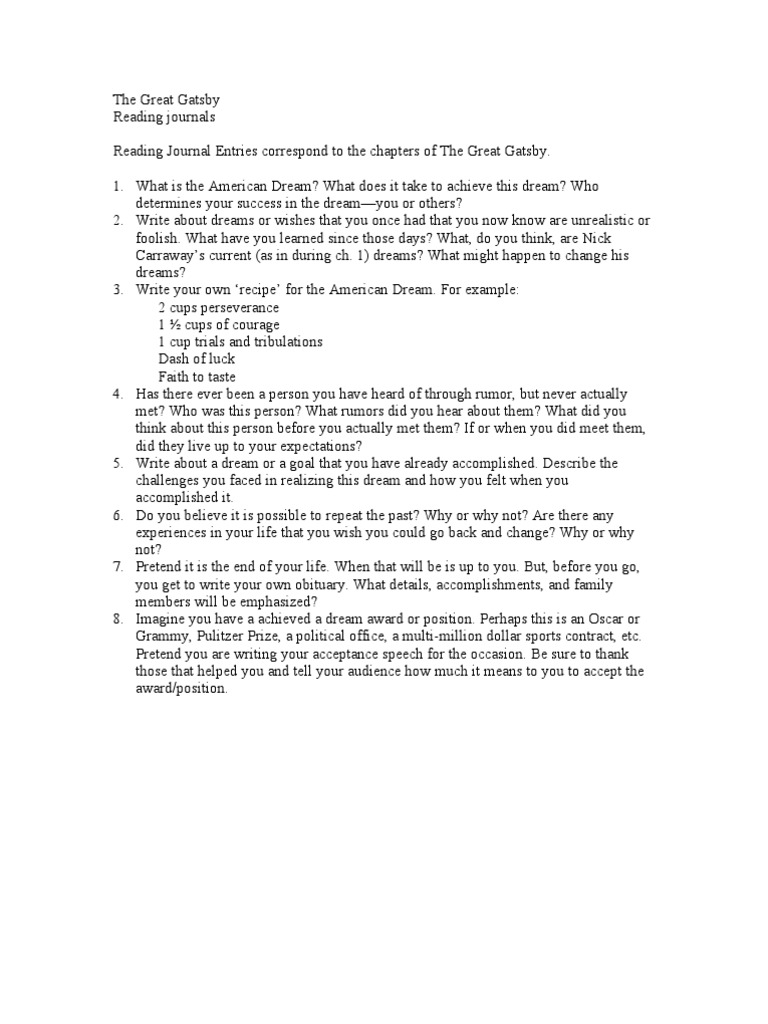 The Great Gatsby Unit | PDF | The Great Gatsby