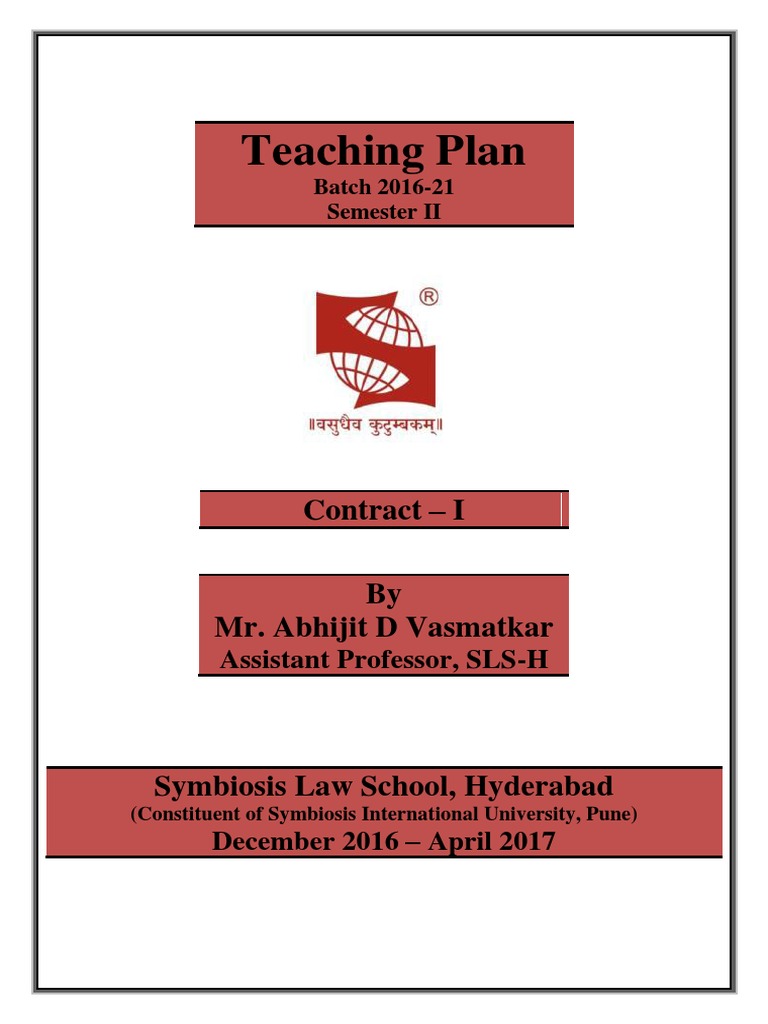 Teaching Plan Law of Contracts | PDF | Consideration | Law Of Obligations