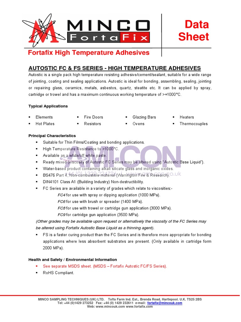 Minco Autostic Cement Grade FC8 TDS - Image.Marked PDF | PDF | Adhesive ...