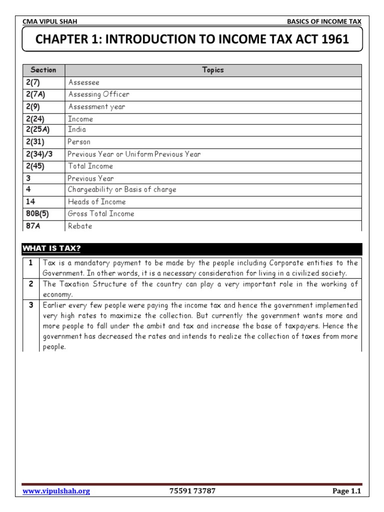 Chapter 1 Introduction To Income Tax Act PDF | PDF | Indirect Tax | Taxes