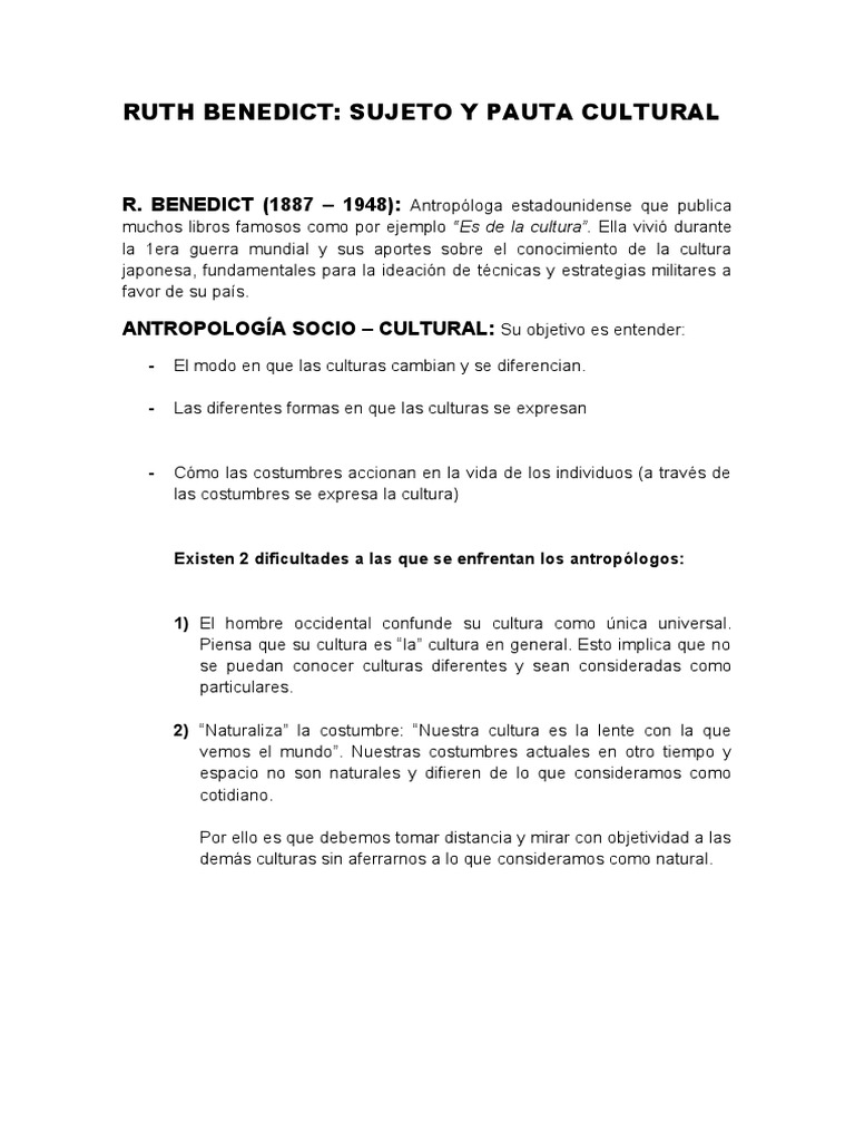 Ruth Benedict | PDF | Antropología | Existencia