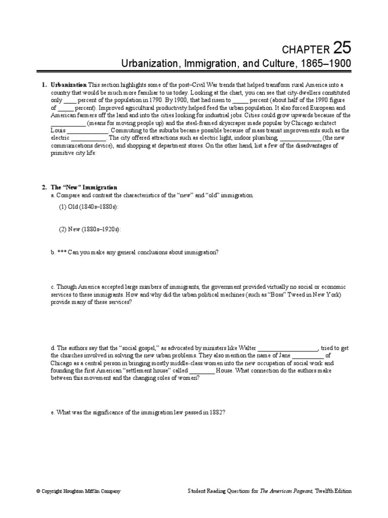 The American Pageant Chapter 25 Reading Questions | PDF | Immigration ...