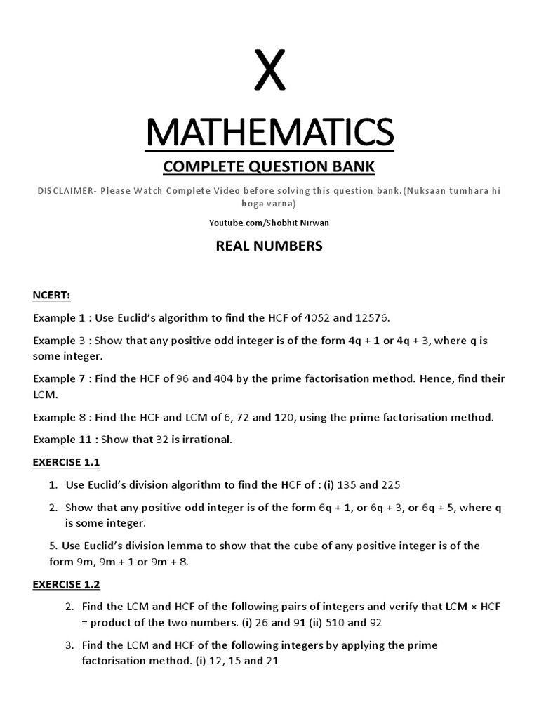 Mathematics: Complete Question Bank | PDF | Numbers | Fraction ...