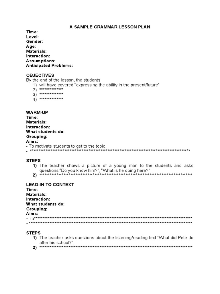Sample Grammar Lesson Plan | PDF | Lesson Plan | Education Theory