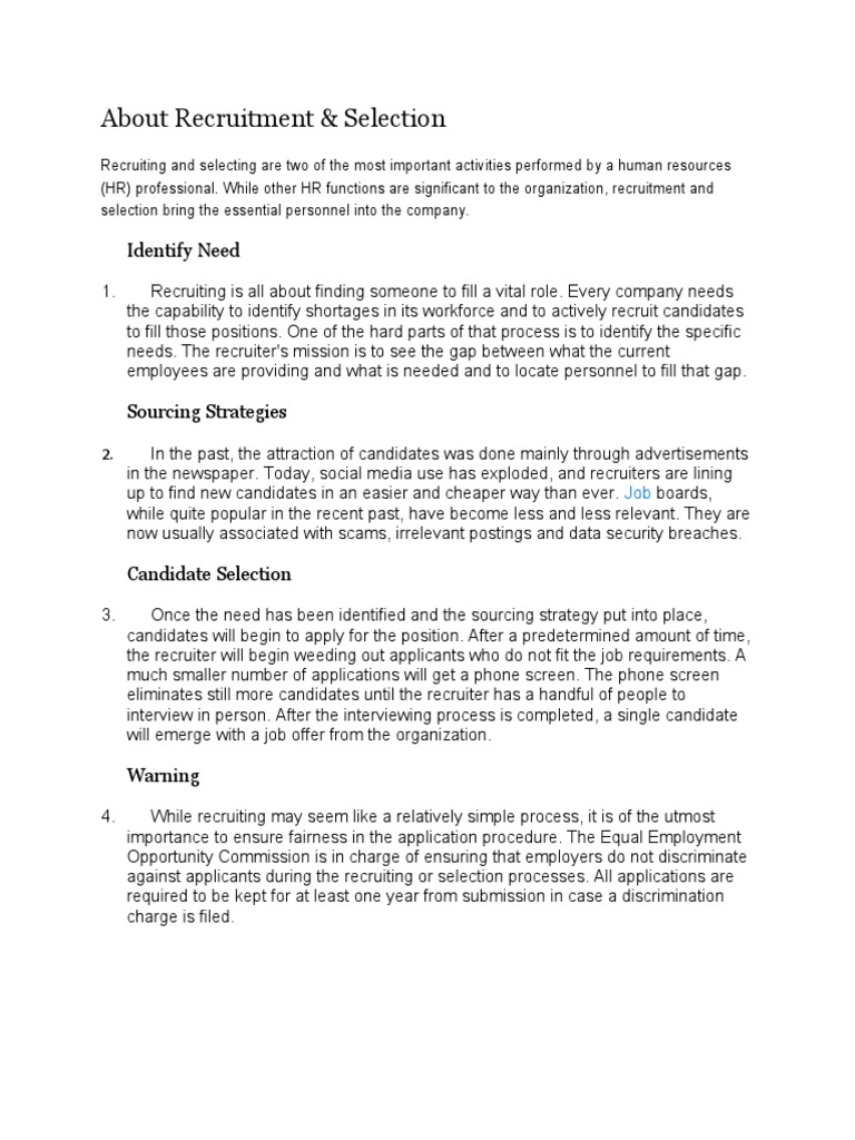 About Recruitment & Selection: Identify Need | PDF | Recruitment ...