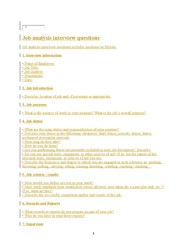 Job Analysis Interview Questions Guide | PDF | Occupational Safety And ...