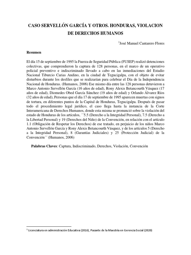 Ensayo Caso Servellon Garcia. DDHH | PDF | Honduras | Violación