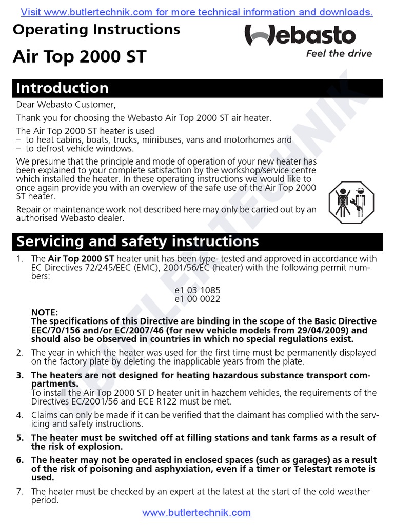 Webasto Air Top 2000ST Operating Instructions | PDF | Diesel Engine | Timer