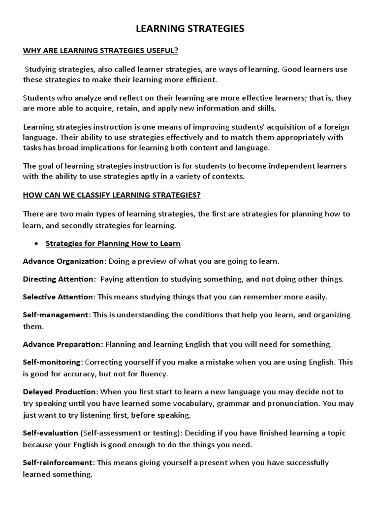Learning Strategies | PDF | Fluency | Vocabulary